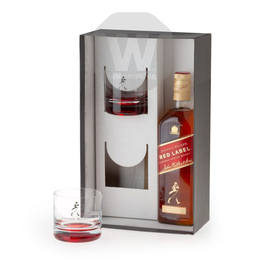 Set Whisky Johnnie Walker Red Label 750ml + 2 vasos de cristal con logo ...