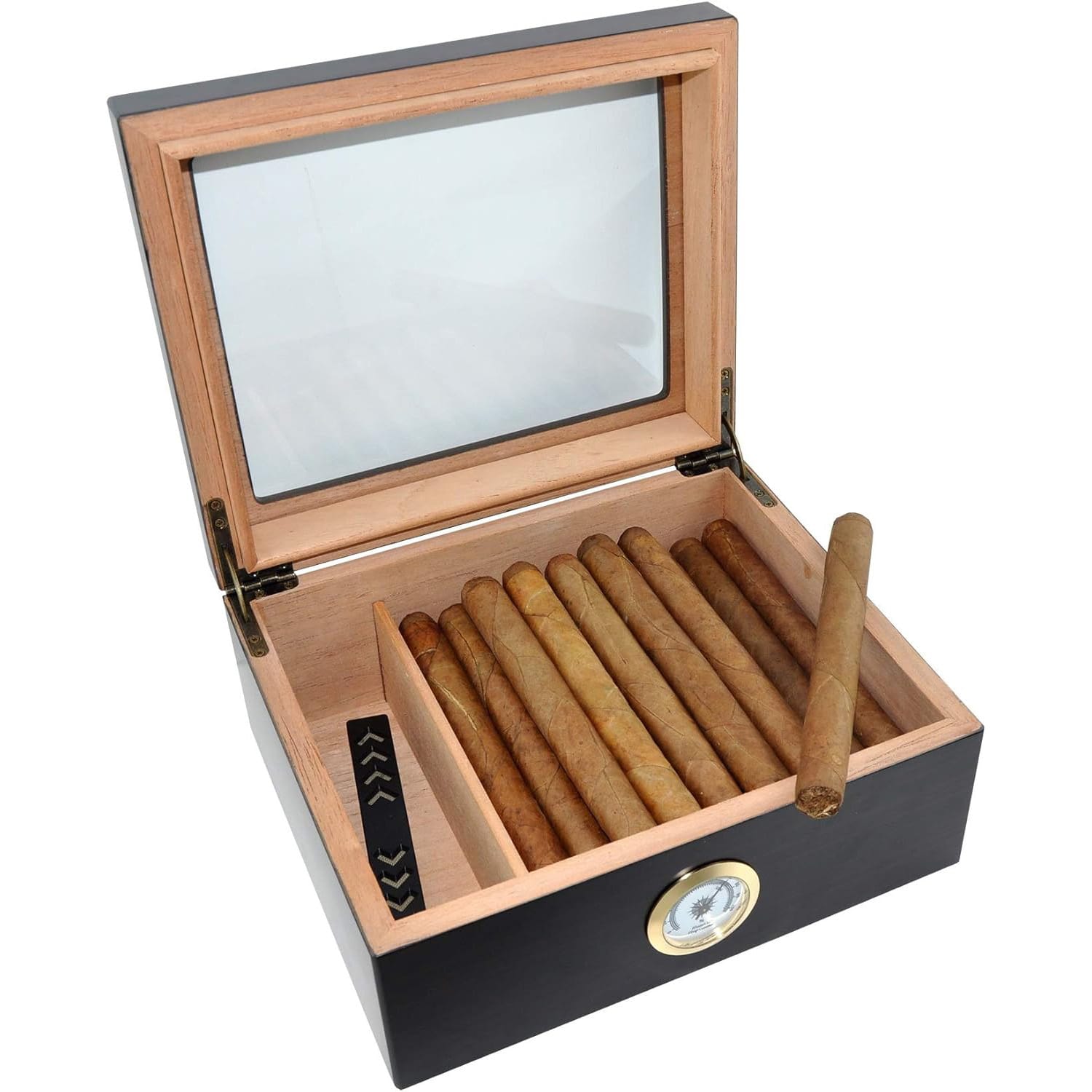 Humidor madera color ebano con vidrio 25 cigarros con higrometro ...