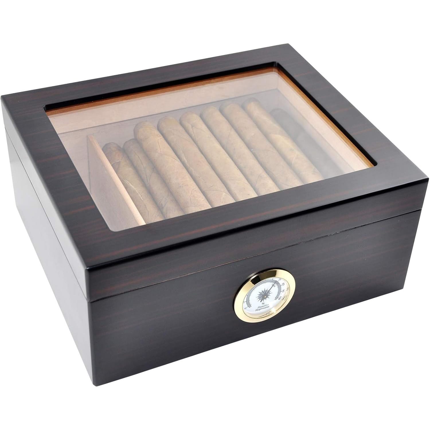 Humidor madera color ebano con vidrio 25 cigarros con higrometro ...